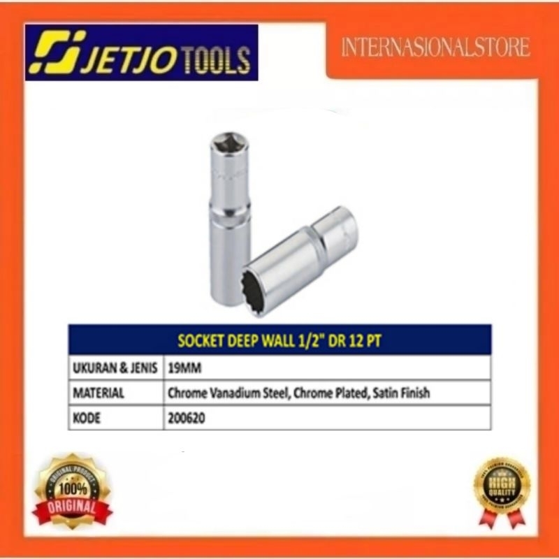 MATA Long SOCK Lock Eye DEEP WALL 1/2" DR 12 PT 19MM JETJOTOOLS 200620 ...