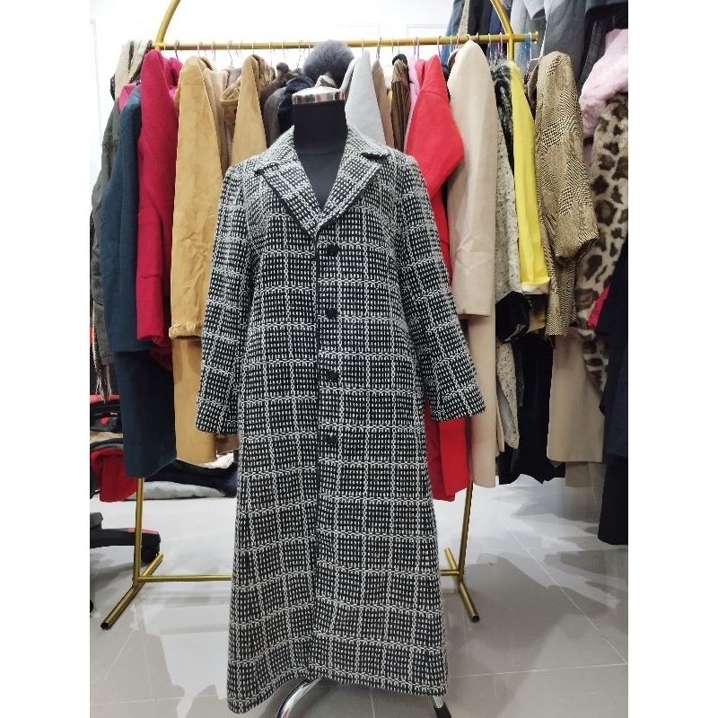 Winter Premium wool Long coat / twed fuzy wool coat with square Motif ...