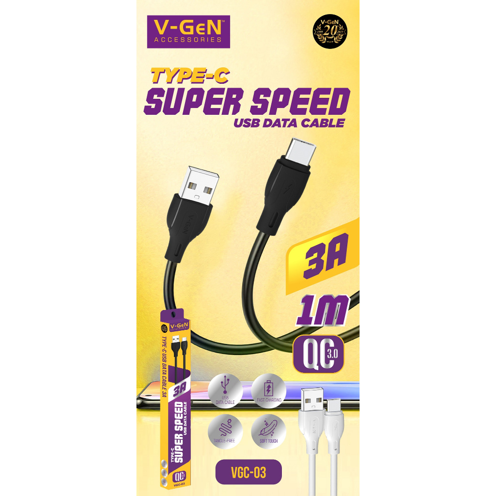 Usb Type C Data Cable V-GeN-03 Fast Charging QC3.0 3A 1meter VGEN ...
