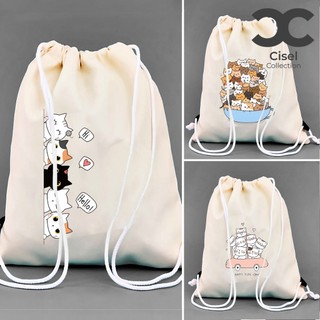 Cisel Cute Aesthetic Cat Canvas String Bag Drawstring Bag Size 30x40 ...