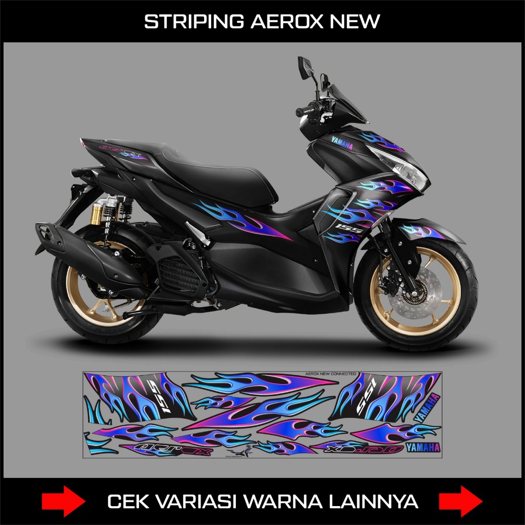 Aerox 155 New Connected Striping / Rainbow Fire Graphic Sticker for New ...