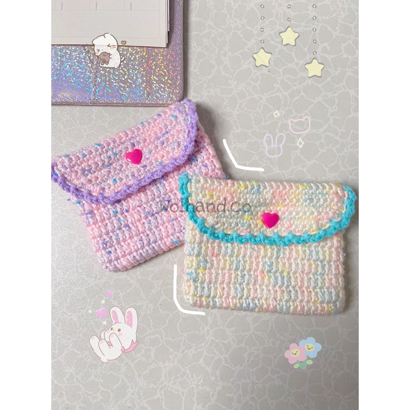 Puffy knit wallet | Knit Wallet | Crochet wallet card | Aesthetic cute ...