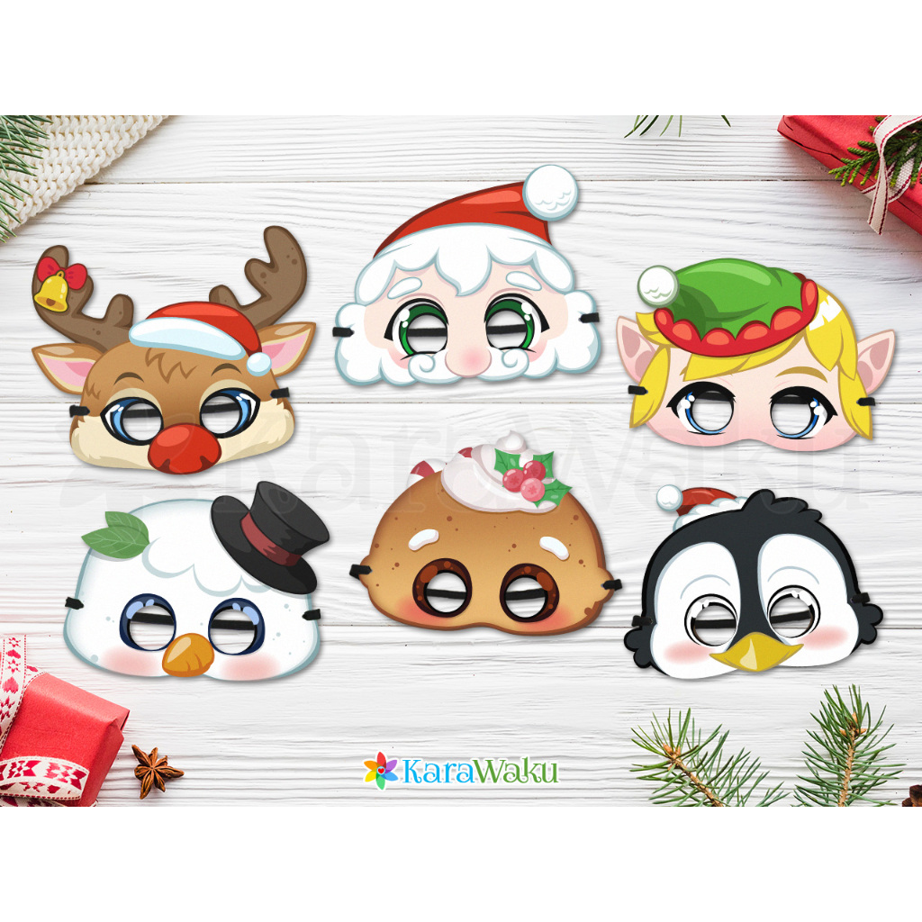 Christmas Character Party Mask / Birthday Party Mask Christmas - Santa ...