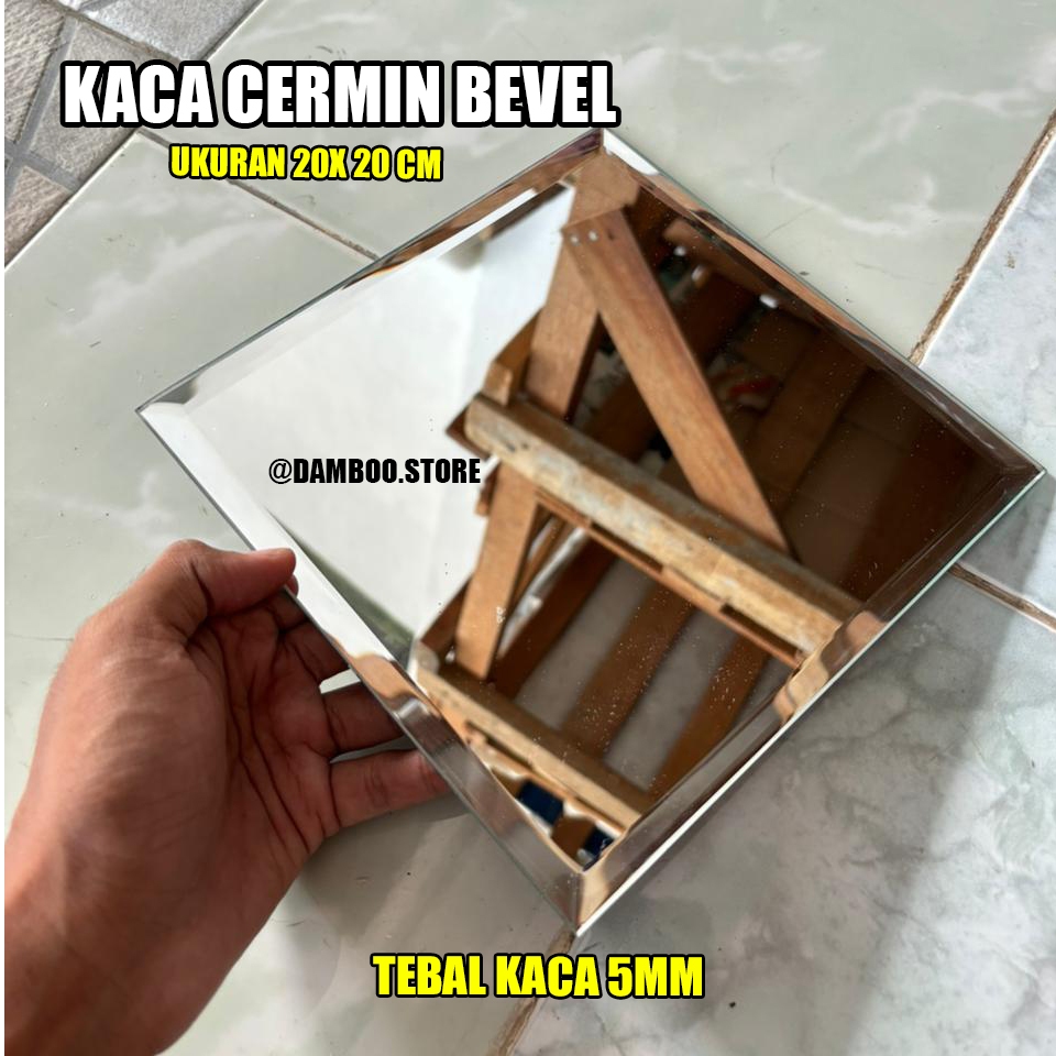 HIASAN DINDING Bevel Mirror Glass 20x20 cm 5mm Thickness - Wall ...