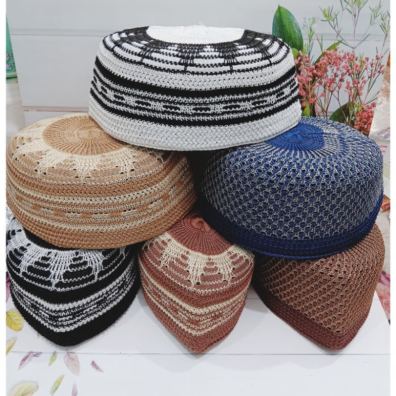 Oval Knitted Caps In Various Colors And Motifs Of SONGKOK KOPIAH Caps ...