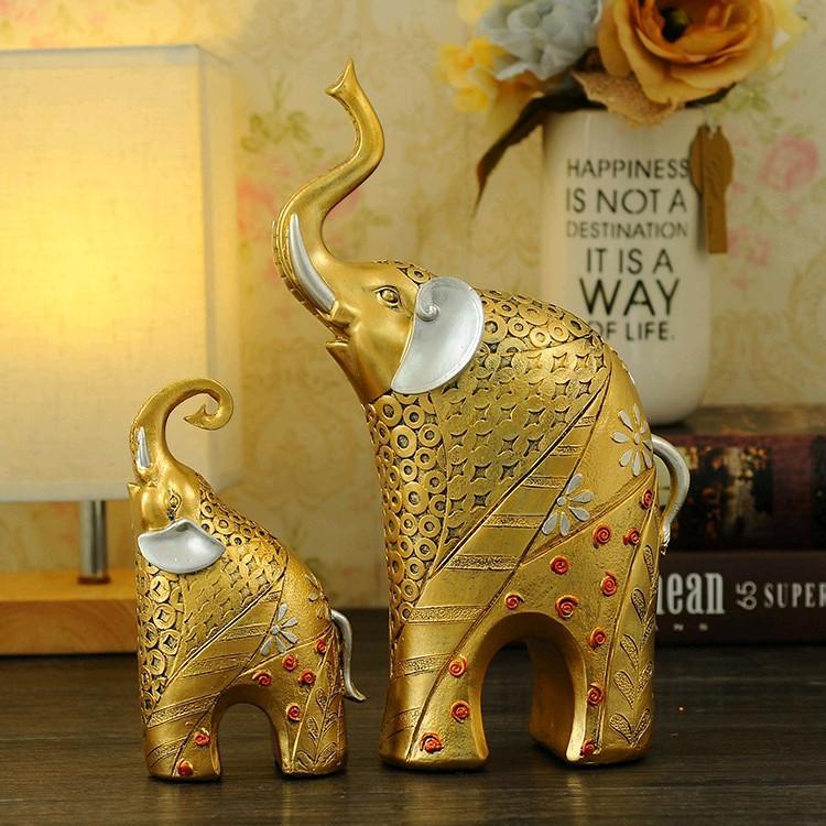 Gold Elephant Statue Set 2 PCS Parent and Child Elephant Display ...