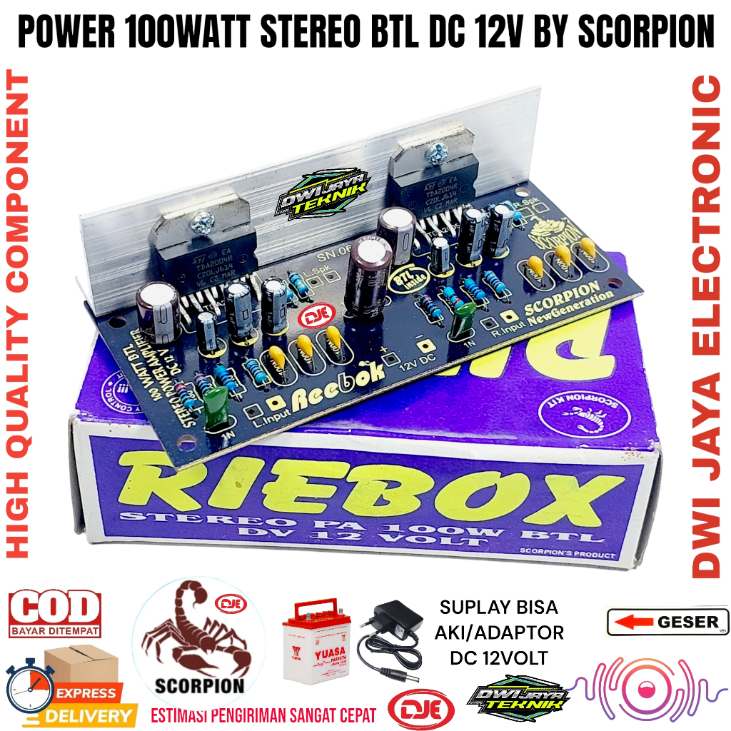 Power Amplifier 100Watt Stereo BTL DC 12Volt By Scorpion | Shopee ...
