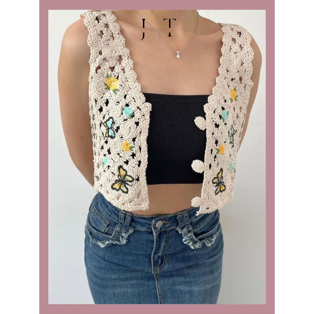 Butterfly CROCHET VEST | Butterfly Pattern Knit OUTER Vest | Shopee ...