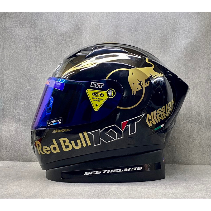 KYT R10 Solid Black Glossy || Redbull Gold Sticker Package - Full Face ...