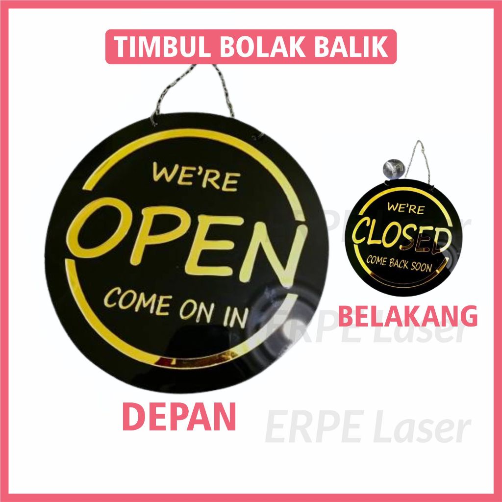 HITAM Writing OPEN CLOSE BACK AND BACK Black Acrylic Material and Gold ...
