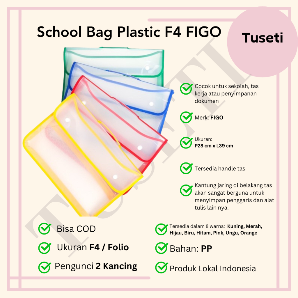 School Bag/Map Plastic Net Bag On The Back/ Briefbag - FIGO | Shopee ...