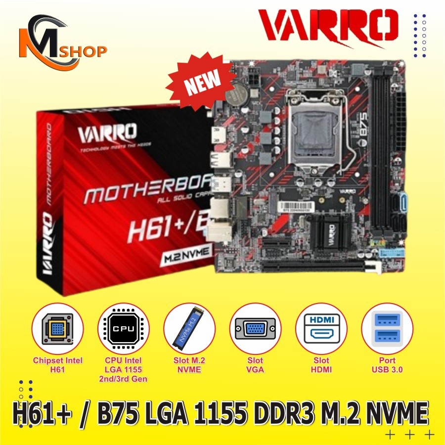 Mobo Mainboard Motherboard H61+/B75 Socket LGA 1155 Varro NVME New ...