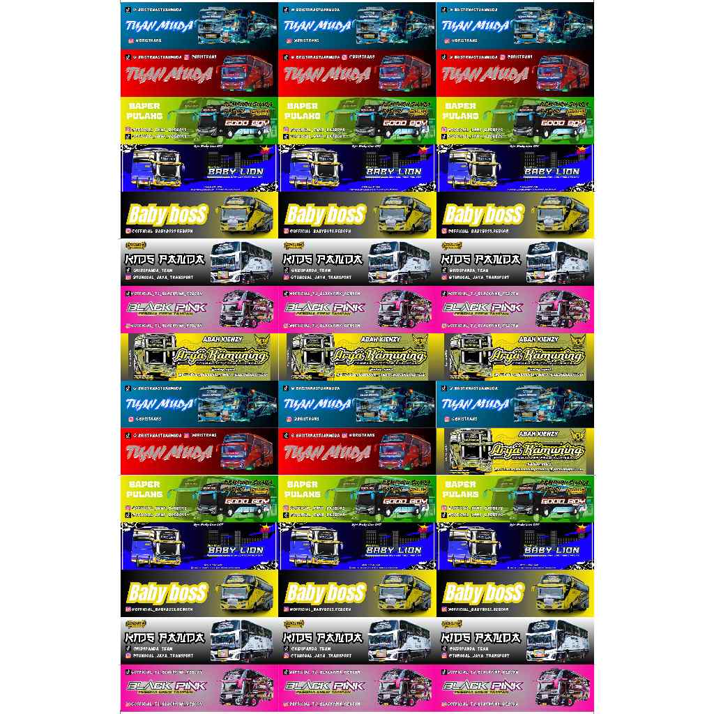 Basuri TUNGGAL JAYA MIXED BUS STICKER 1 Sheet Contains 45 boxes, BASURI ...