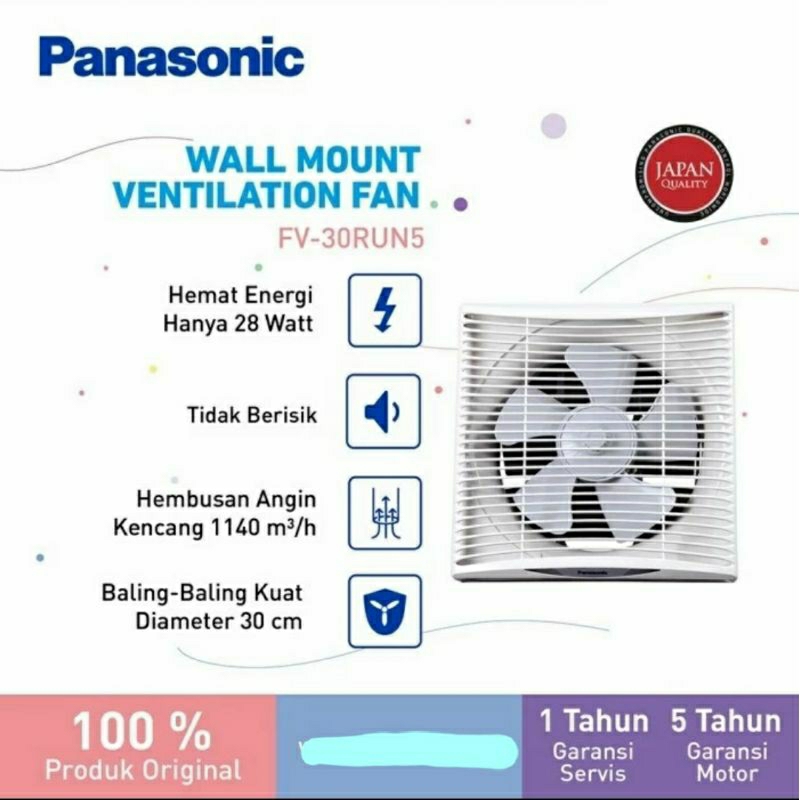 Panasonic FV-30RUN5 Ventilating Exhaust Fan 12" Wall Suction Fan 30cm ...