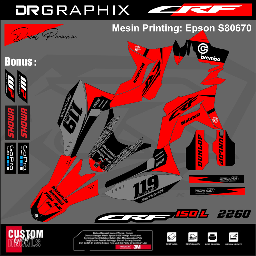 MERAH Latest Simple Design Decal CRF 150 L Sticker Fullbody-Dekal ...