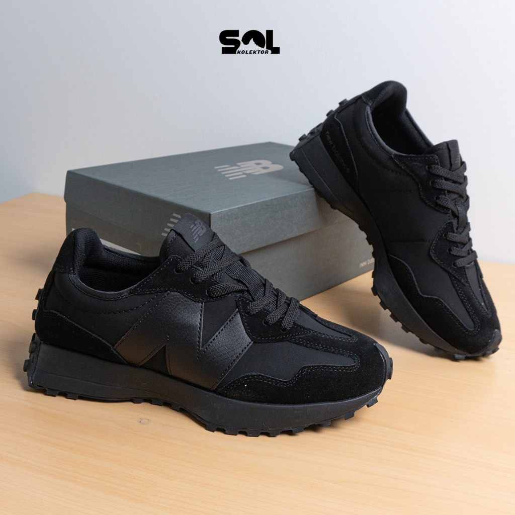 HITAM Men's Shoes New Balance 327 Triple Black Blackwhite Black School ...