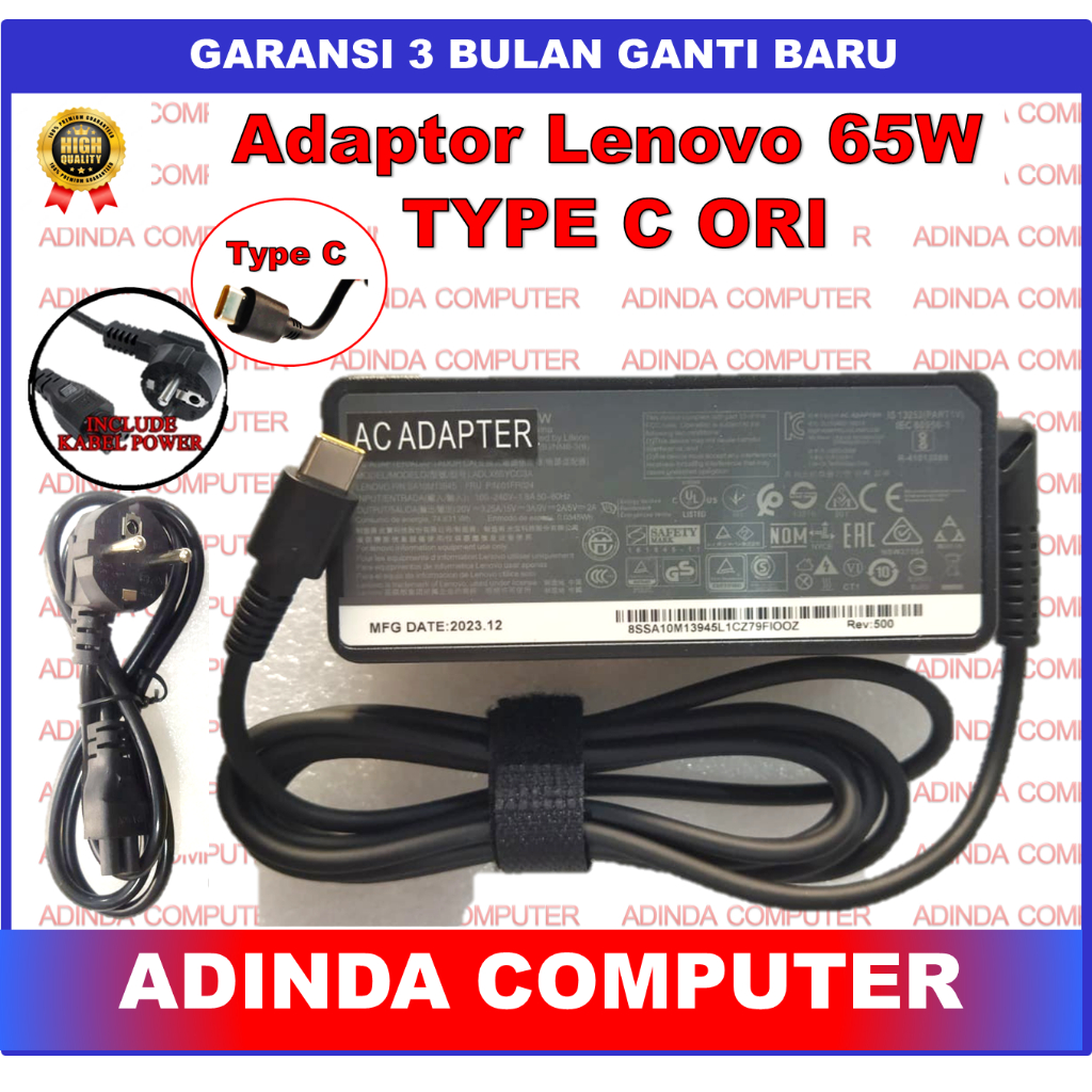 Adapter Lenovo ThinkPad X1-Carbon 20v 3.25A USB Type-C 65W | Shopee ...