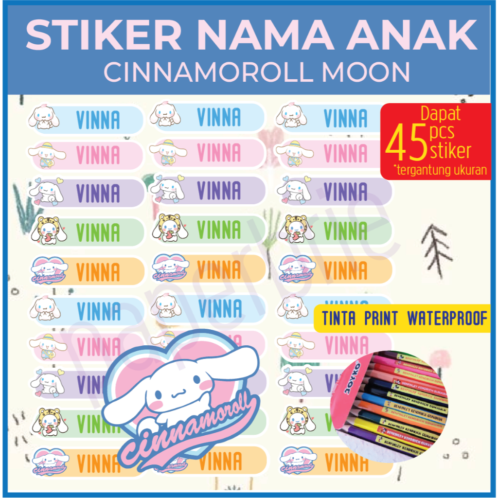 Cinnamoroll MOON Children's Name label sticker Children's Book sticker ...