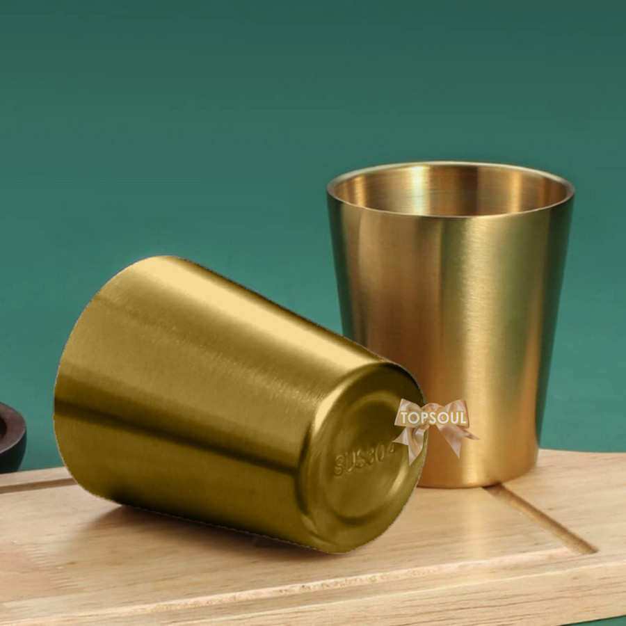 300 ml Gold Glass Double Wall Stainless Steel SUS 304 Golden Cup Glass ...