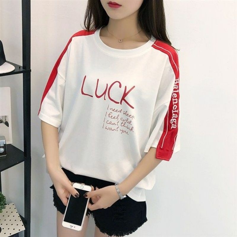100% Total Luck Letters Sleeve Blouse | Shopee Philippines