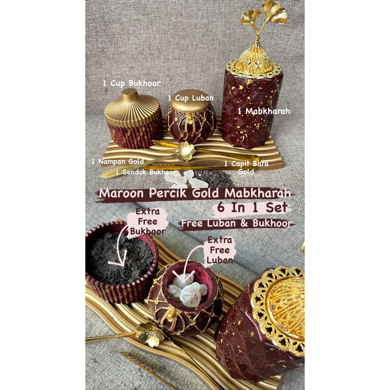 Maroon Percik Gold mabkharah Set 6in1 /mabkhara aesthetic cute ...