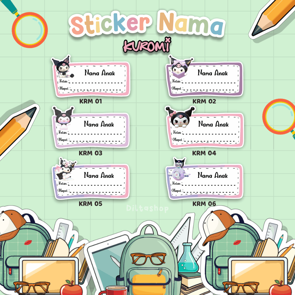 MATA Sanrio KUROMI Subject Stickers 40pcs - Name Label Stickers - Name ...