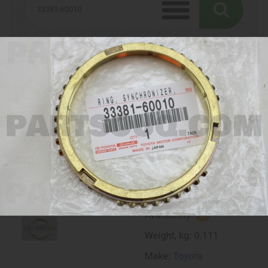 Ring Sinkromis Syncromesh Land Cruiser VX80 HDJ80 33381-60010 MITRAJAYA ...