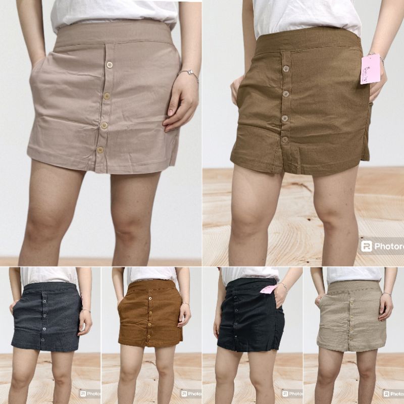 Women's Shorts Skirt 4 Middle Buttons Thick Stretch Simple me | Shopee ...