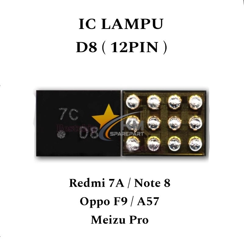 Ic DISPLAY LIGHT D8 12 PIN REDMI 7A NOTE 8opo F9 LIGHT CHIP | Shopee ...