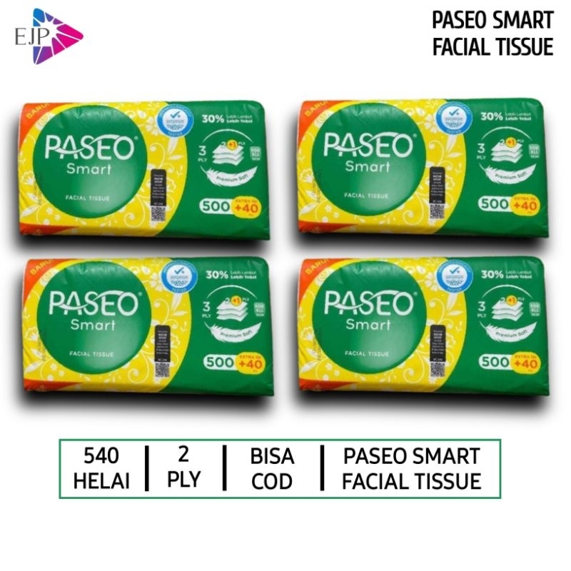 Package of 4 Pcs Paseo Smart Tissue 540 Sheets 3 Ply Facial Tissue ...