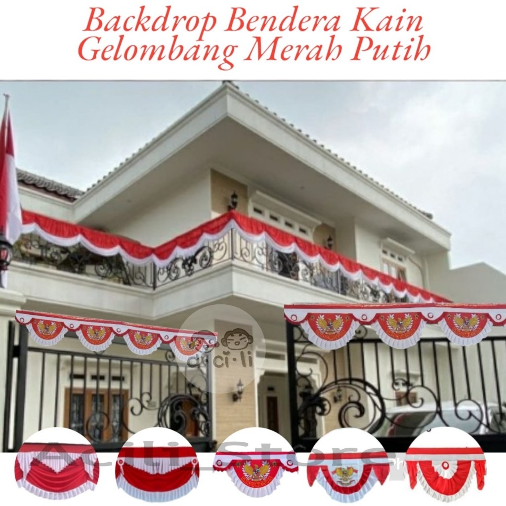 PUTIH MERAH Red and White Wave Flag Cloth Backdrop Dirgahayu HUT RI 17 ...
