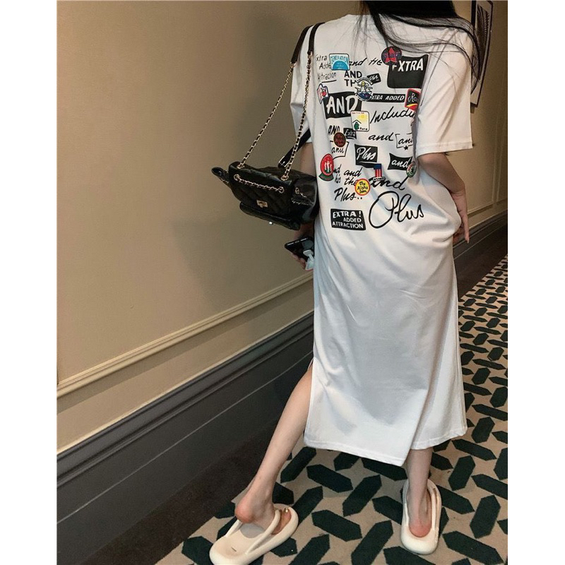 D156 Black and white short sleeve Midi dress | Shopee Philippines