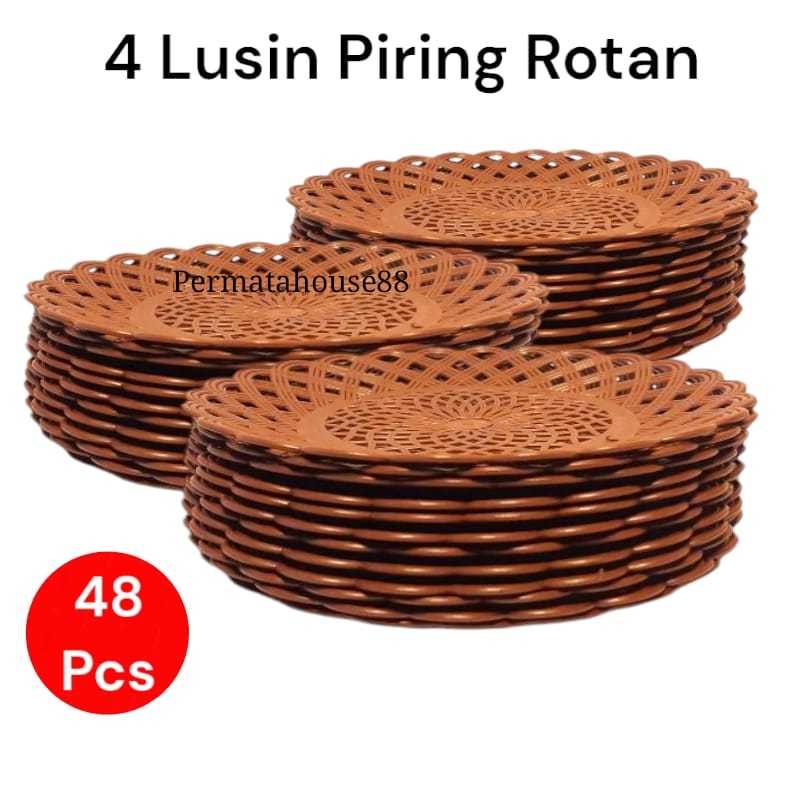 4 Dozen Plastic Woven Rattan Plates Multipurpose Dinner Plates | Shopee ...