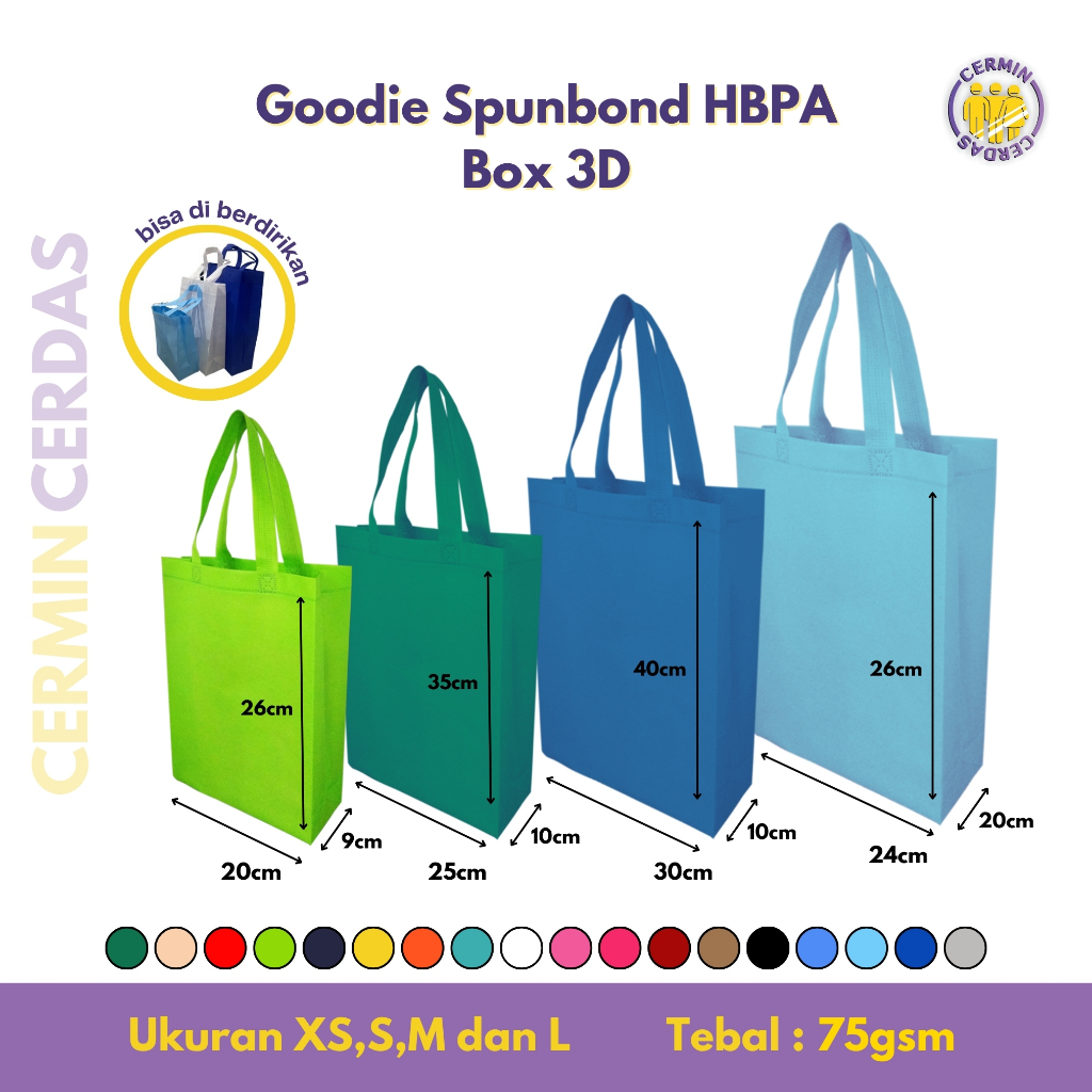 Tote Bag Goodie Spunbond HBPA Tas Box 3D 20x26 25x35 30x40 24x26 ...