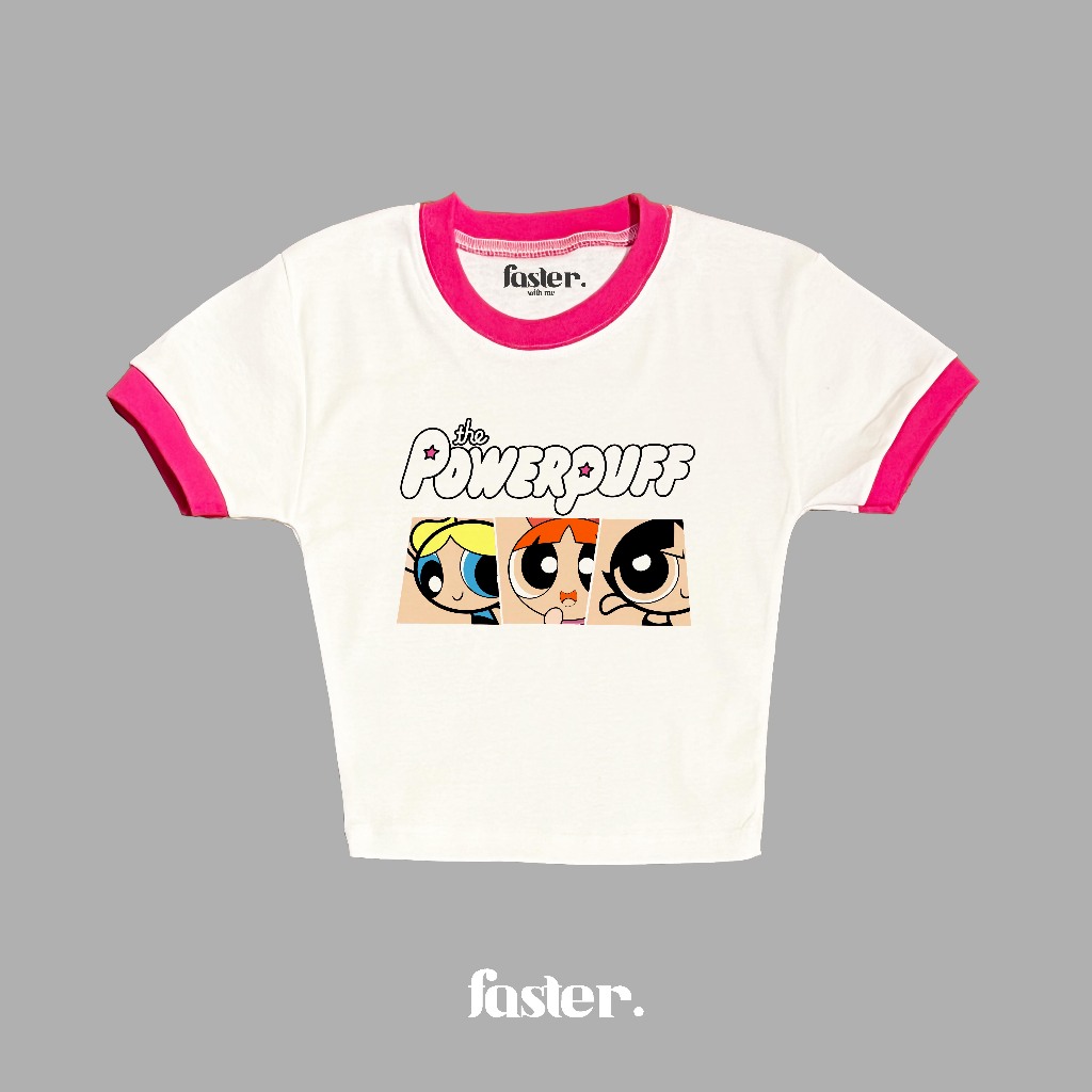 Crop top ringer fusha power puff girl baby tee | Shopee Philippines
