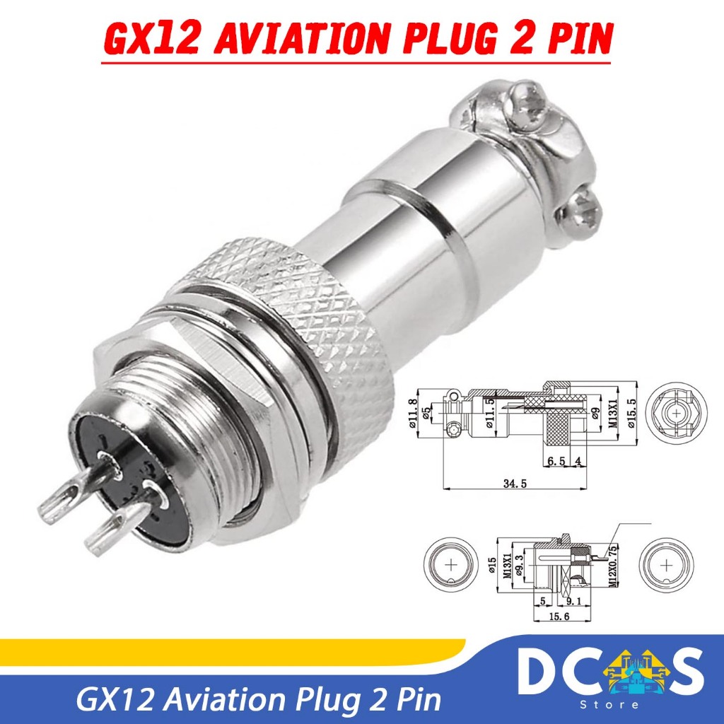 Gx12 Aviation Plug 2 Pin Male Female Panel Wire Connector 12mm AN07 ...