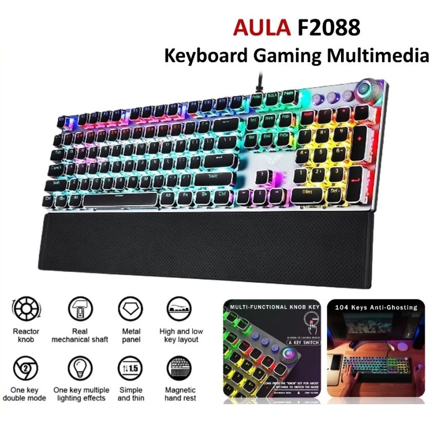 AULA F2088 Mechanical Gaming Keyboard 104 keys Anti-losting Wired Mixed ...