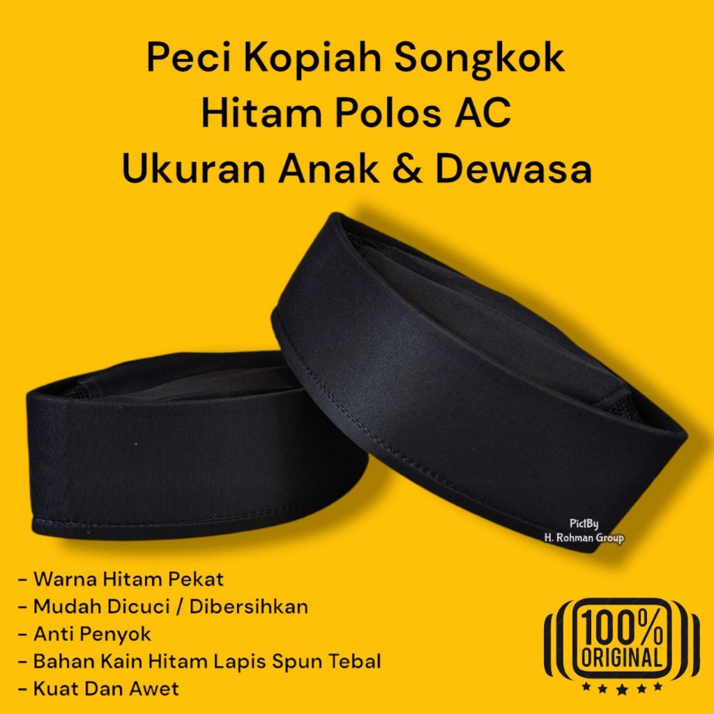 HITAM Plain Black National Songkok Kupya Peci [children & adults ...
