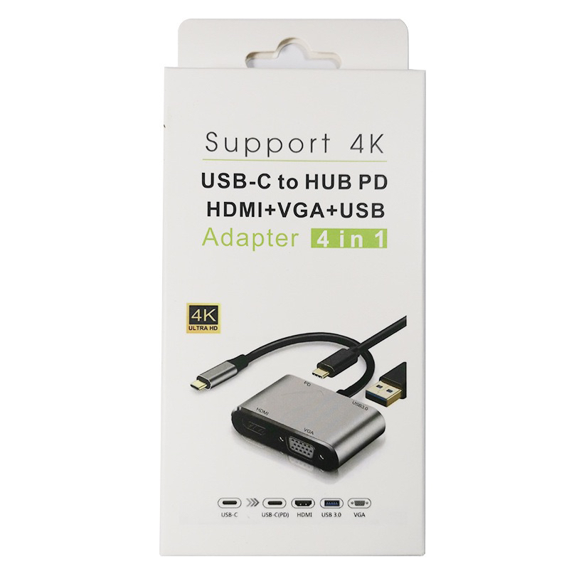 4k Converter Adapter 4 in 1 Type-C To HUB PD + HDMI + VGA + USB 3.0 ...