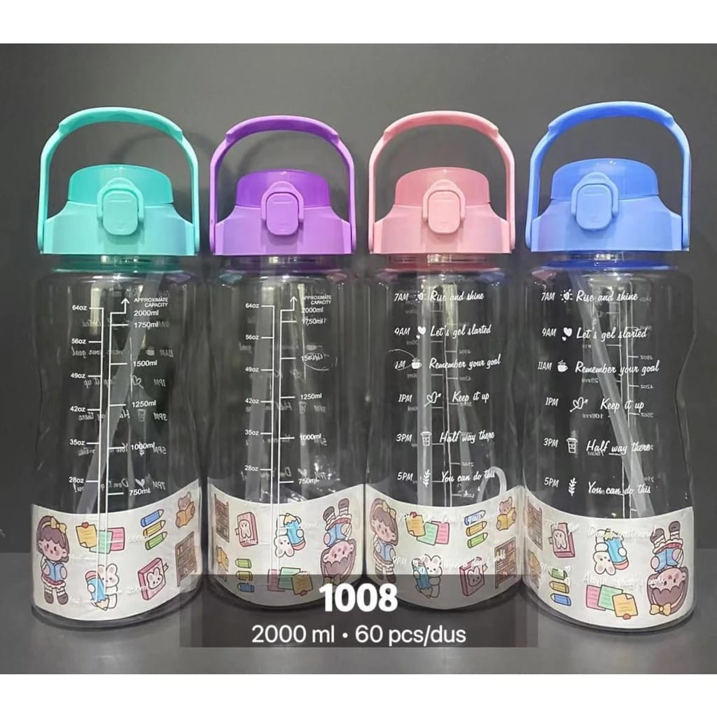 2000ml Jumbo Viral Drinking Bottle / 2 liter Clear Time Bottle | Shopee ...