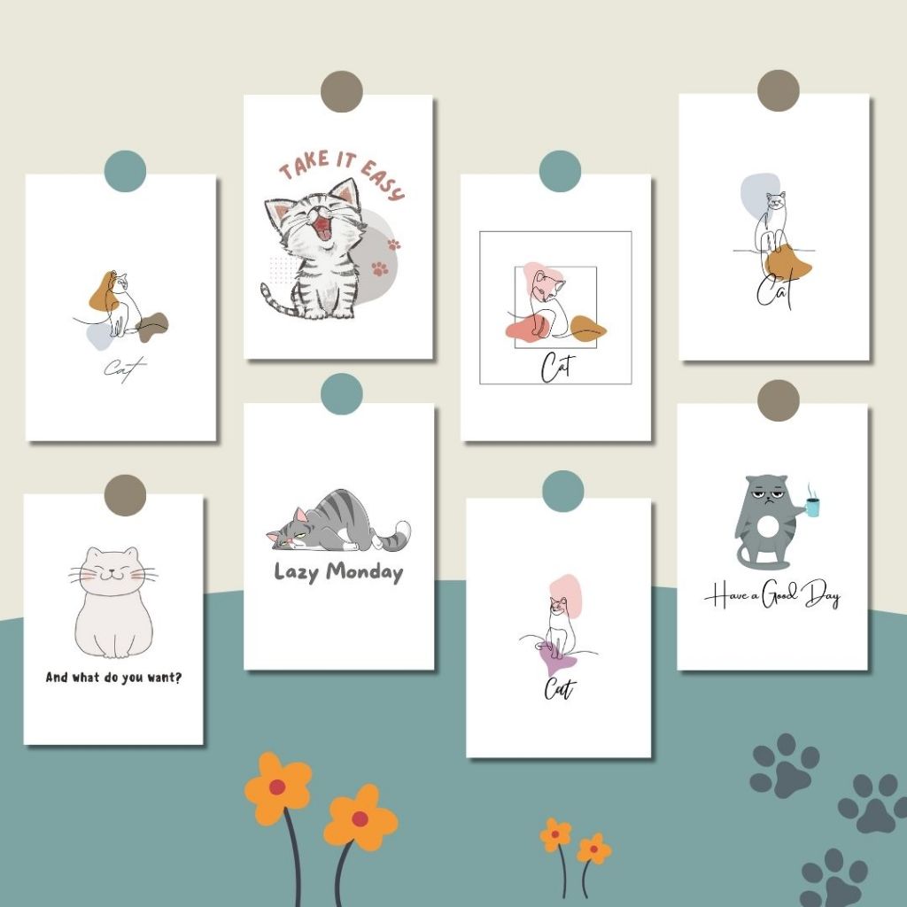 Wall decor aesthetic/wall decor mini poster/Cute Cat Theme | Shopee ...