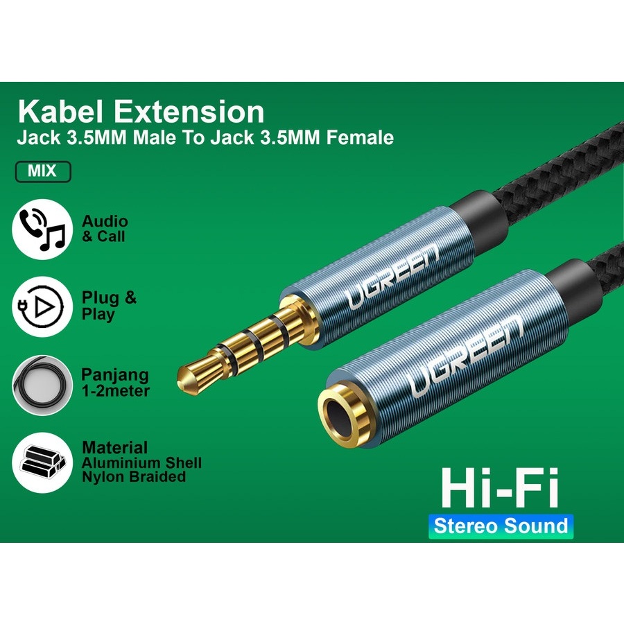 Ugreen Aux Cable Audio Extension 3.5mm TRRS Male to Female | Shopee ...
