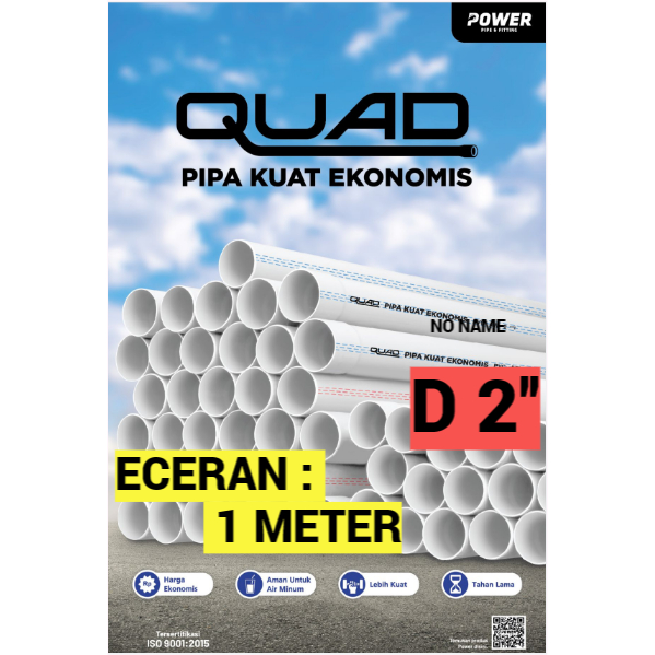 PVC PIPE D 2" INCH WHITE POWER QUAD 1 METER LONG WATER PRALON | Shopee ...