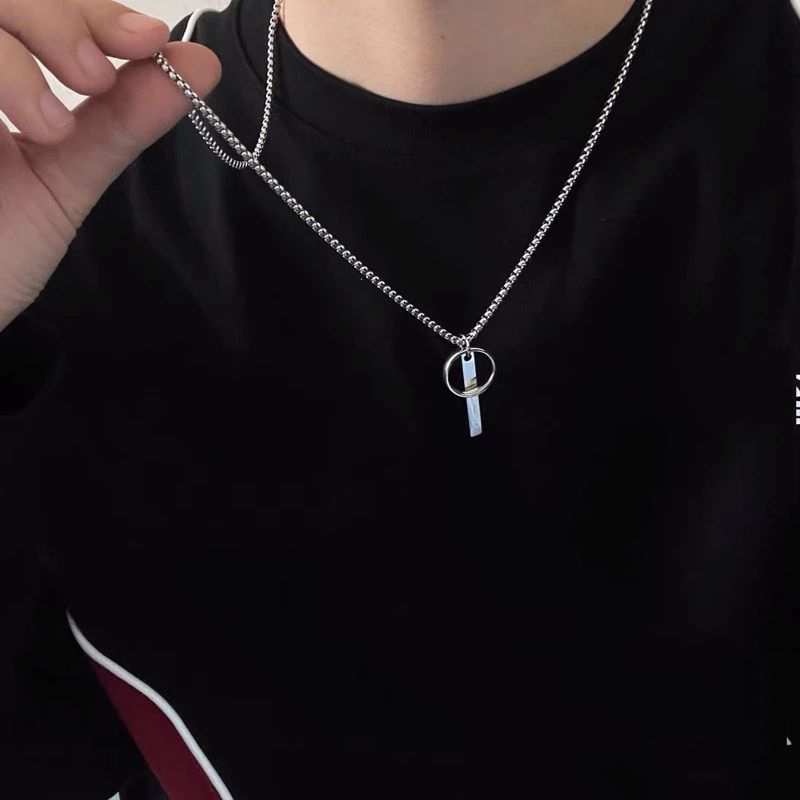 Titanium Necklace MODEL ROLO Pendulum Beam Ring SILVER Stainless Steel ...