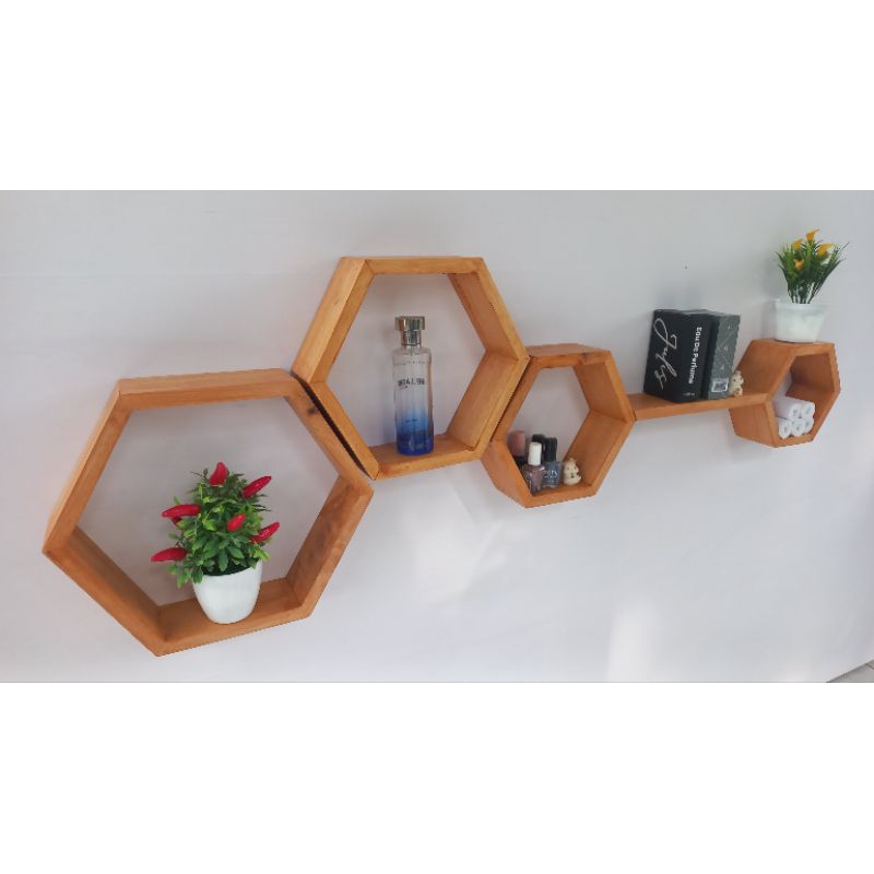 KAYU Hexagonal Aesthetic Wooden Shelves / Minimalist Wooden Wall ...