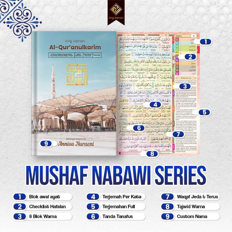 Alquran A5 King Salman NABAWI SERIES Custom Name Translation Words ...