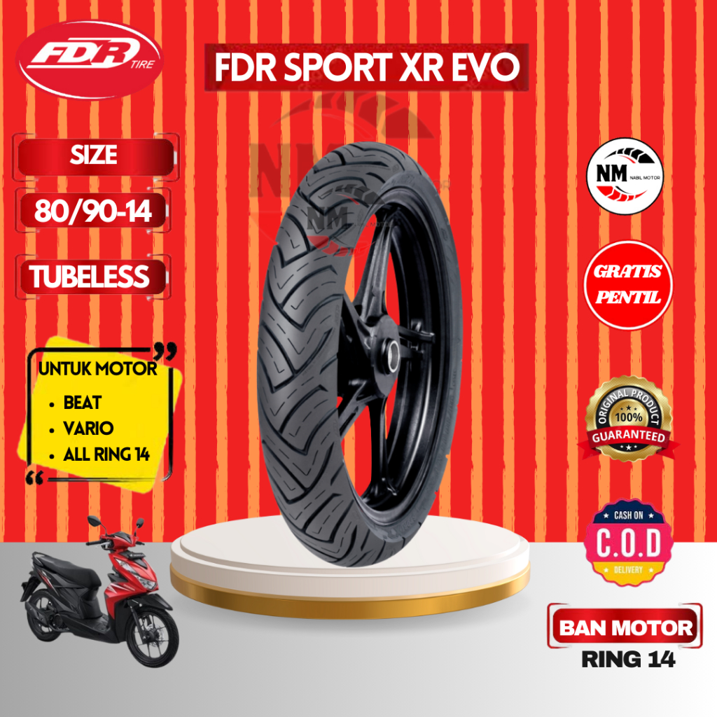 TIRE TUBLES FDR SPORT XR 80/90 RING 14 TUBELESS MOTOR MATIC ORIGINAL ...