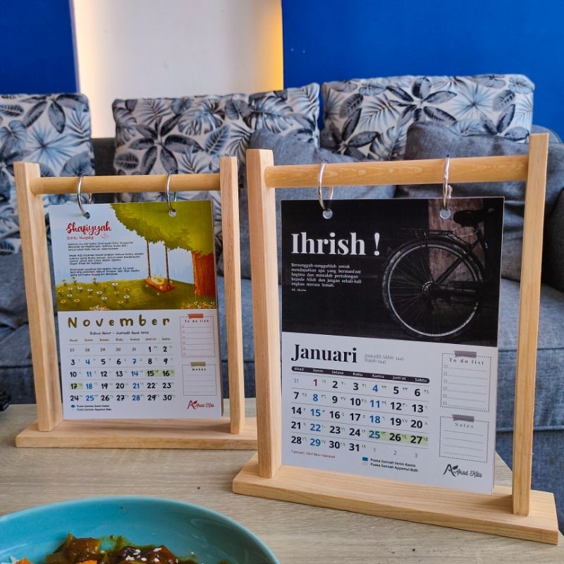 KAYU Desk Calendar Sitting Desk 2024 Pine Wood Ring Desk Muslimah ...