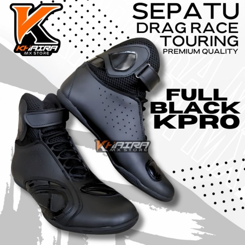 HITAM Drag race racing shoes/Plain black biker touring shoes | Shopee ...