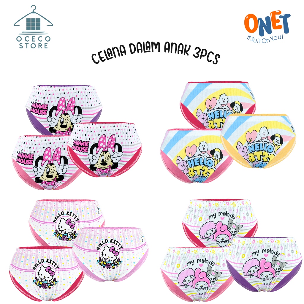 KATUN Girls Panties Age 3 4 5 6 7 8 Years 1 Pack Of 3 Pcs Sempak CD ...